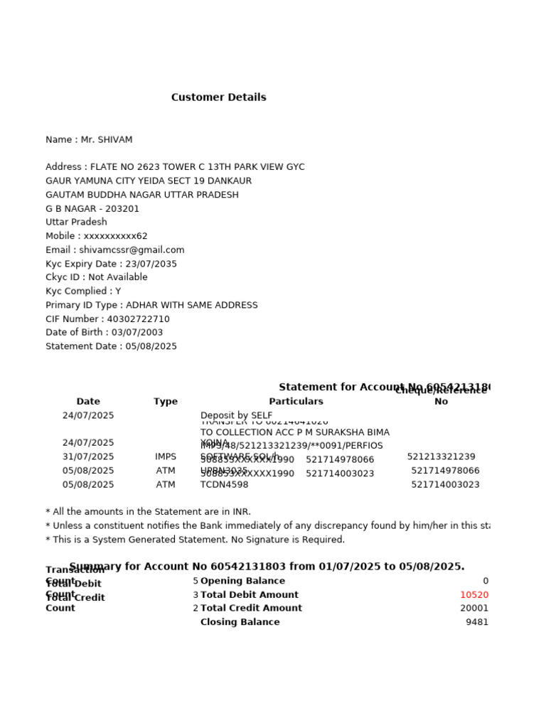BOM Statement for Account 60542131803 | PDF | Debit Card | Payments