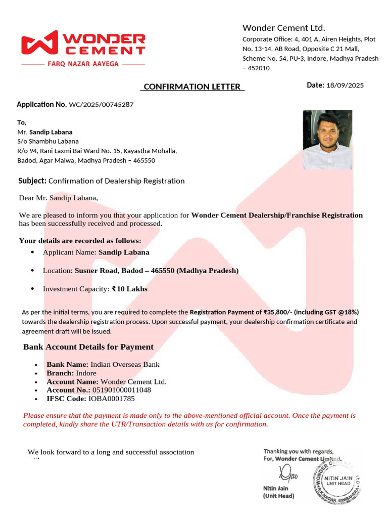 Dealership Confirmation Letter | PDF