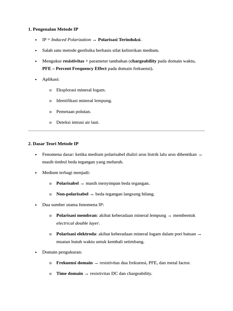 Induced Polarization: 1. Pengenalan Metode IP Polarisasi Terinduksi | PDF