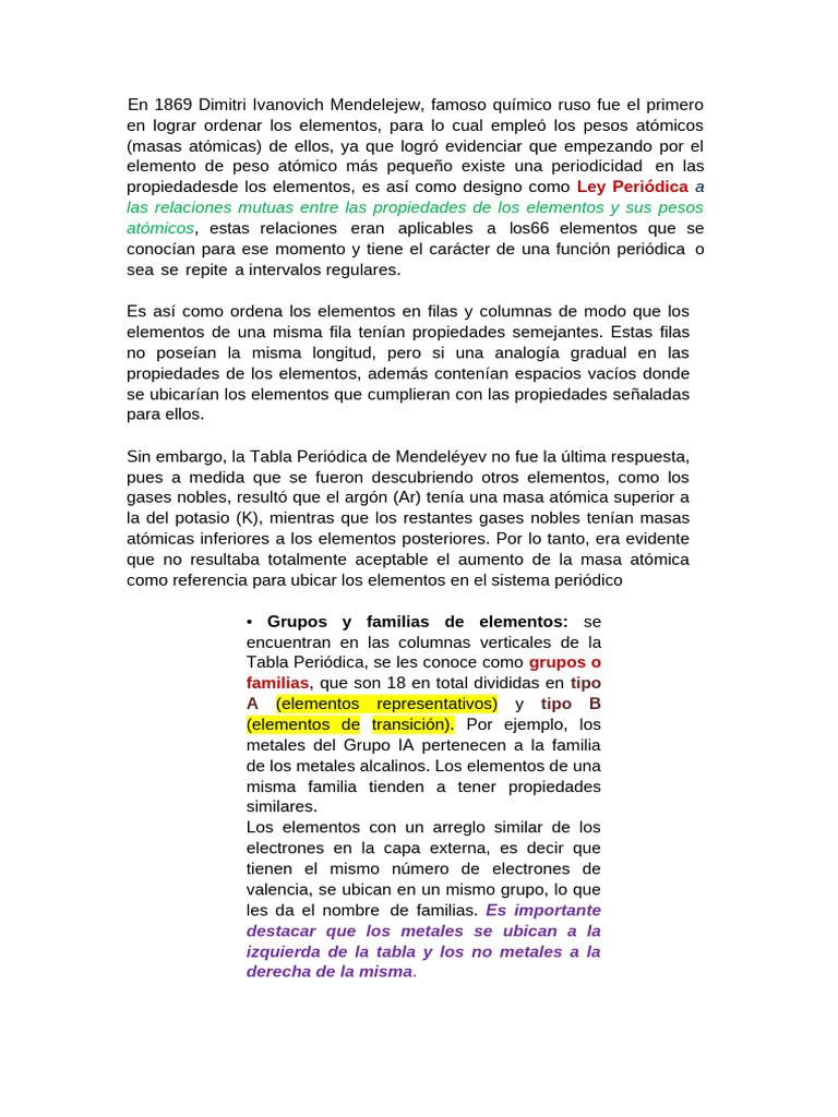 Ley Periódica de Mendelejew | PDF | Tabla periódica | Química