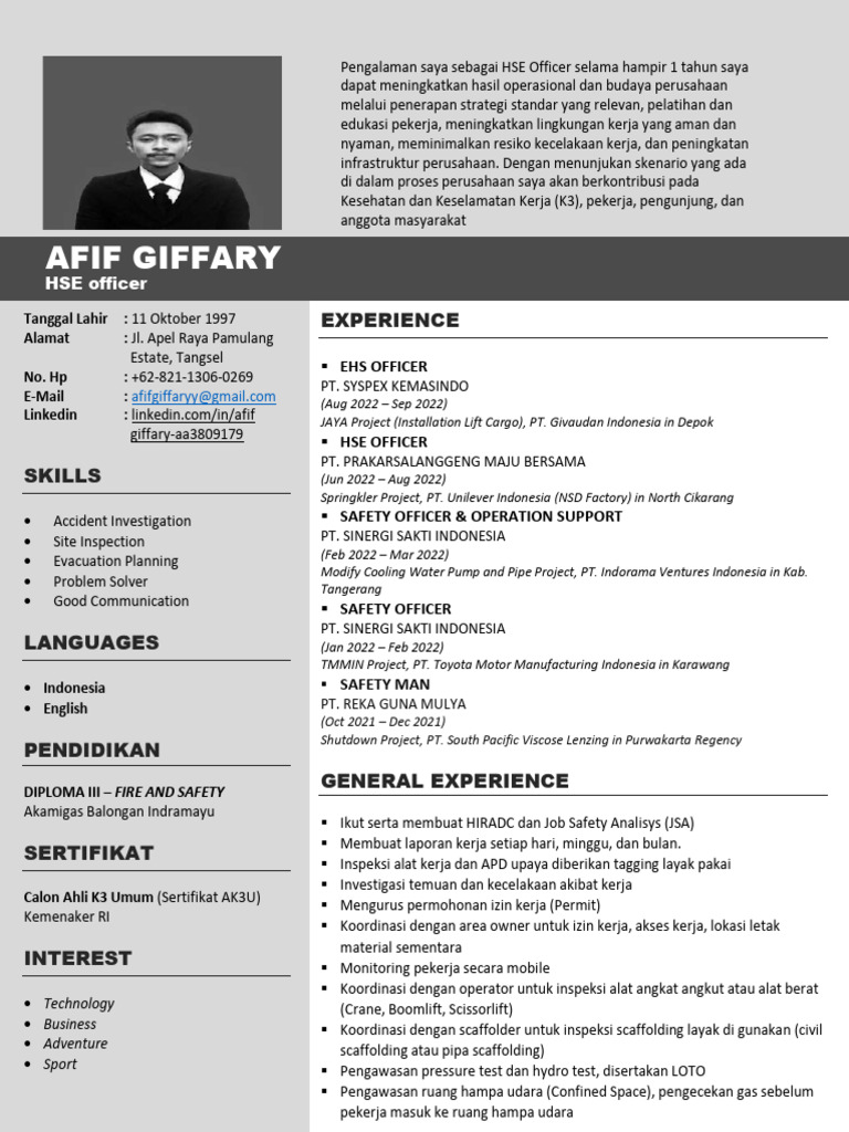 CV_HSE Man_Afif | PDF