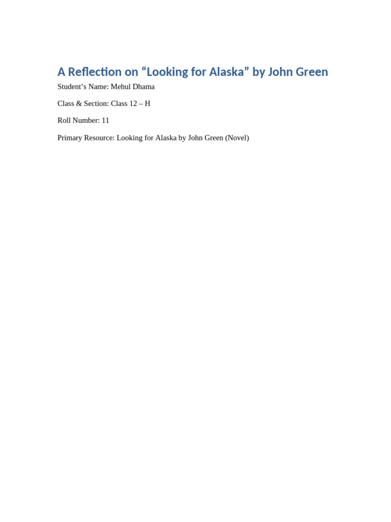 Reflecting on John Green's Looking for Alaska | PDF