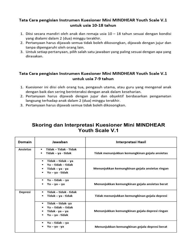 Tata Cara Pengisian Dan Interpretasi Hasil Skrining PKG Anak Sekolah | PDF