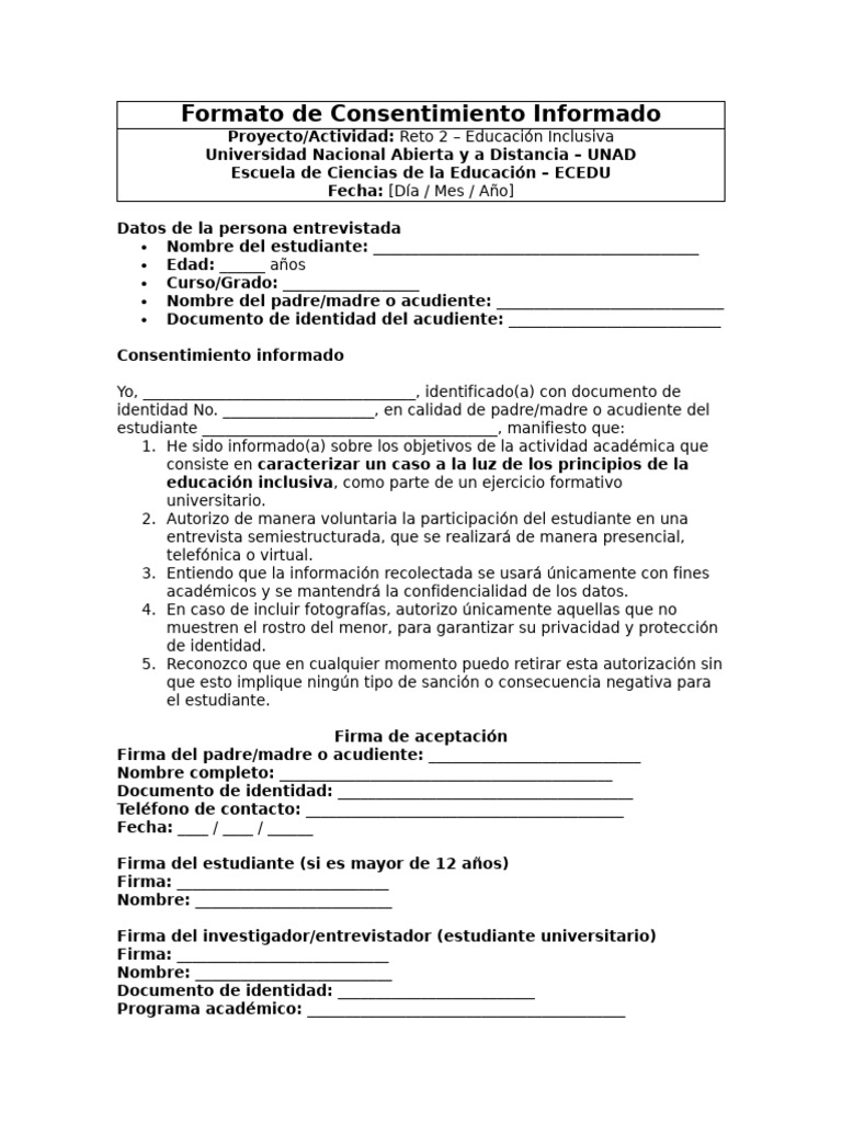 Ejemplo de Consentimiento Informado | PDF