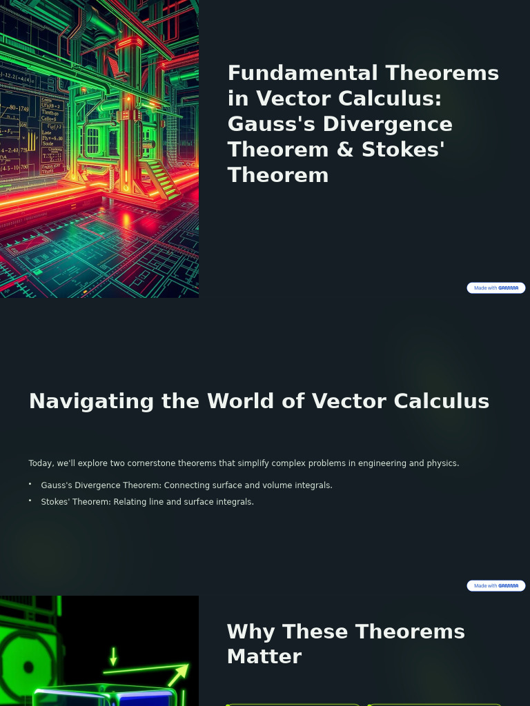 Fundamental Theorems in Vector Calculus Gausss Divergence Theorem and Stokes Theorem | PDF ...