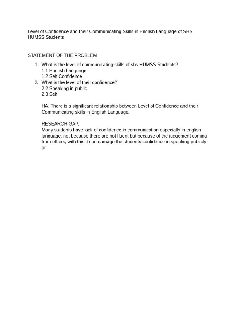 Confidence and English Skills in SHS HUMSS | PDF