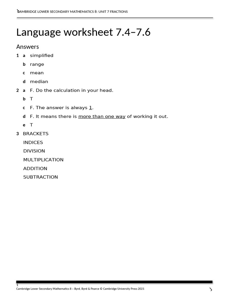 Unit 7 Worksheet 7.4-7.6 Answers | PDF