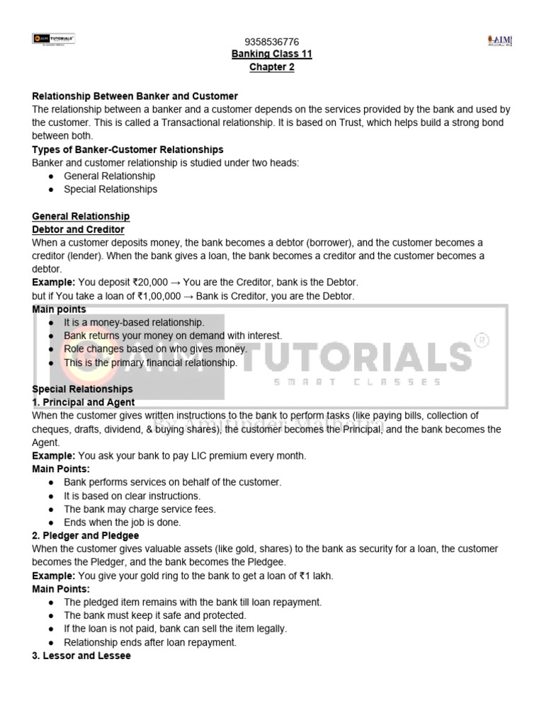 Banker-Customer Relationships Explained | PDF | Transaction Account ...