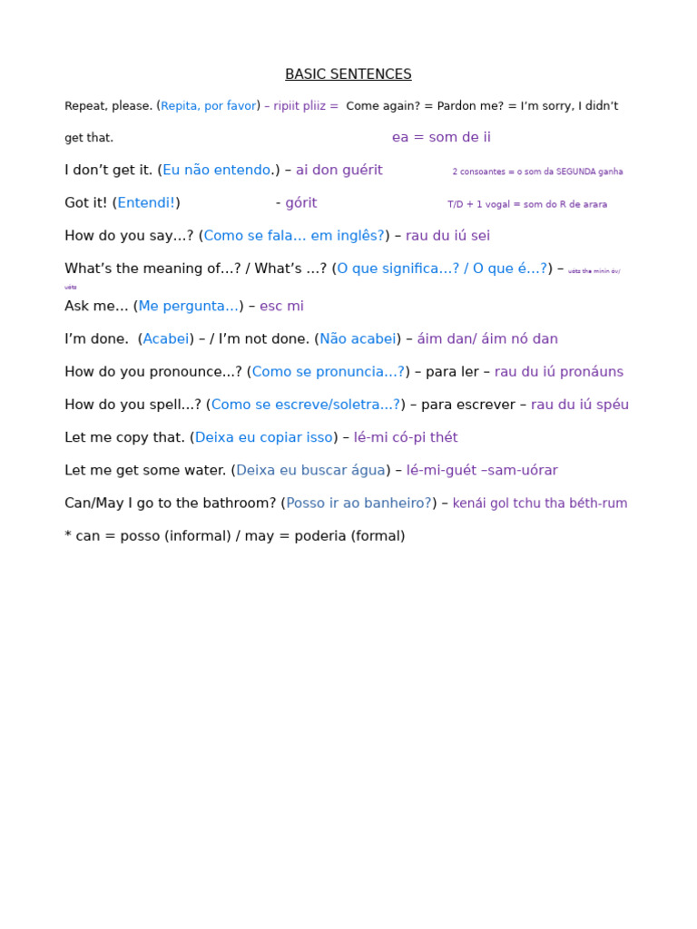 Intro Basic Sentences | PDF