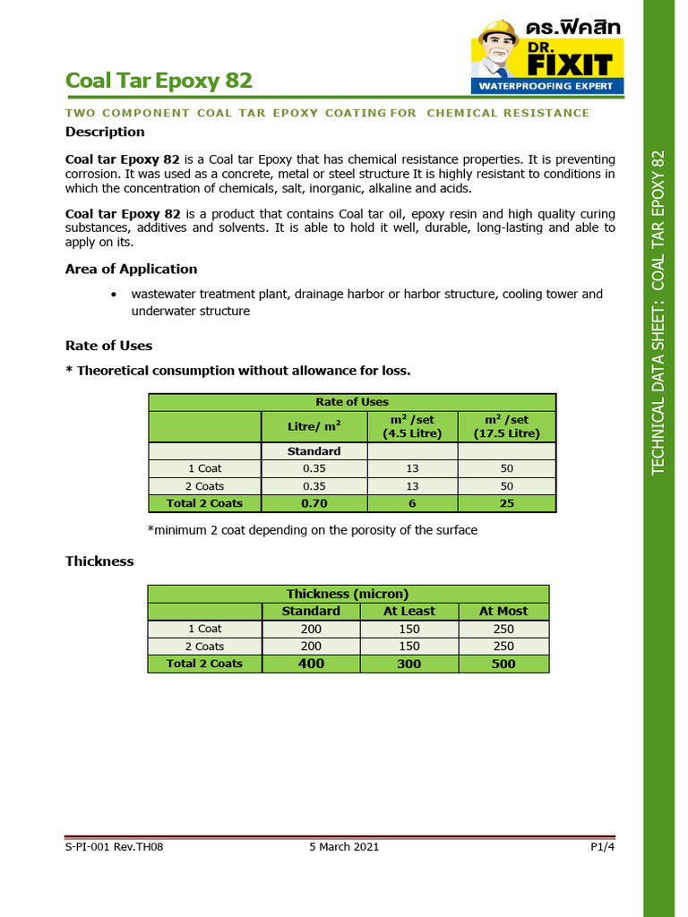 Coal Tar Epoxy 82 Technical Data Sheet | PDF | Epoxy | Concrete