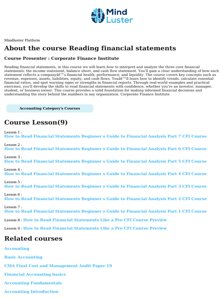 Understanding Financial Statements Course | PDF