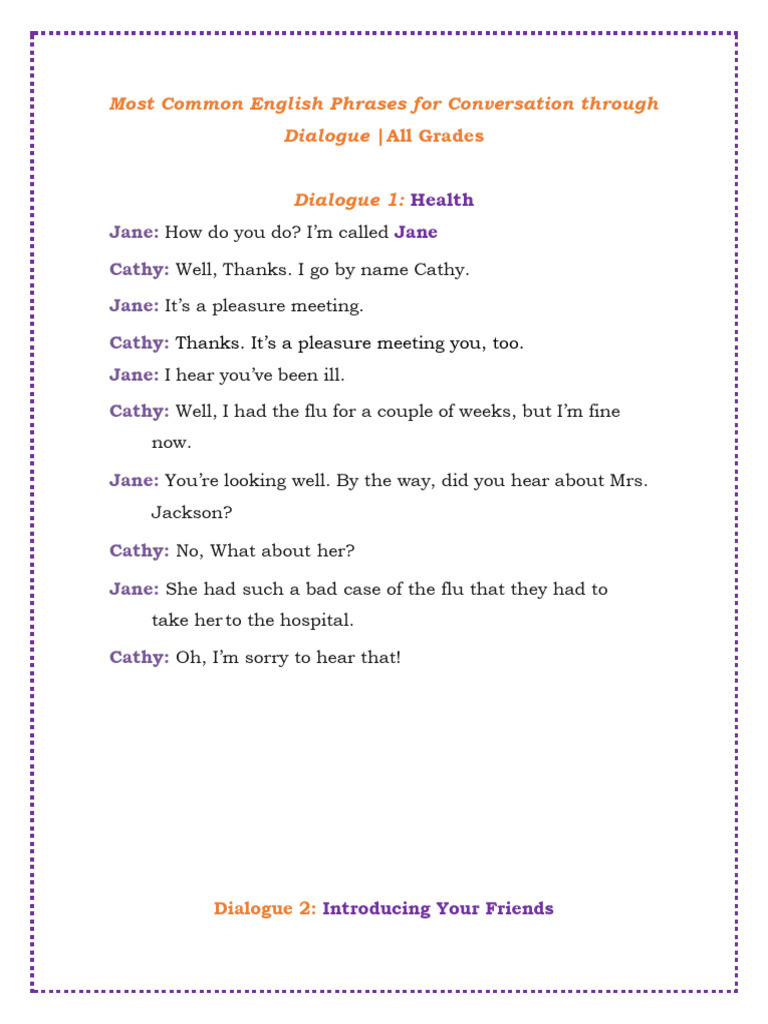 Most Common English Phrases For Conversation Through Dialogue, All ...