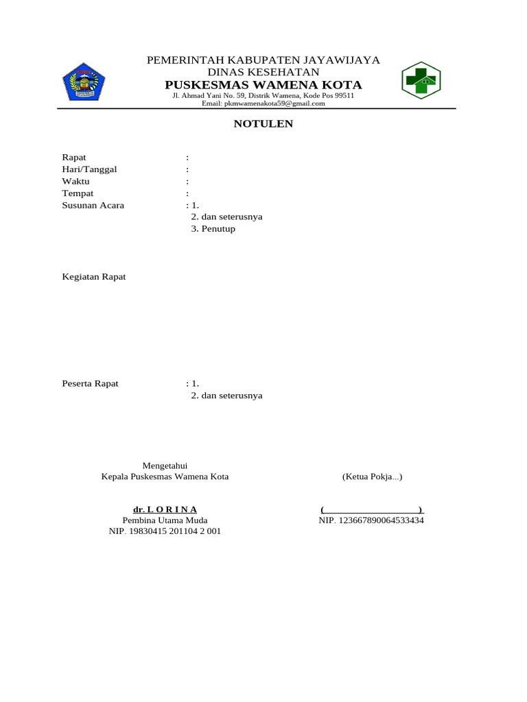 Notulen Rapat Puskesmas Wamena Kota | PDF