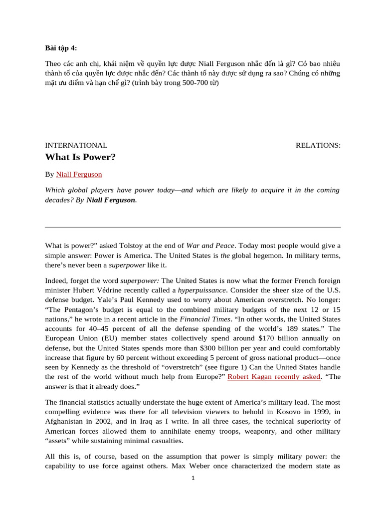 Niall Ferguson on Power in International Relations | PDF | Gross ...