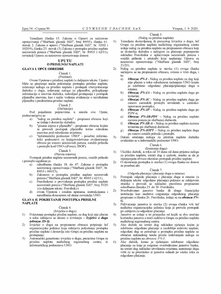 H 1 U o Prinudnoj Naplati H Slist 54-20-01!09!20 | PDF