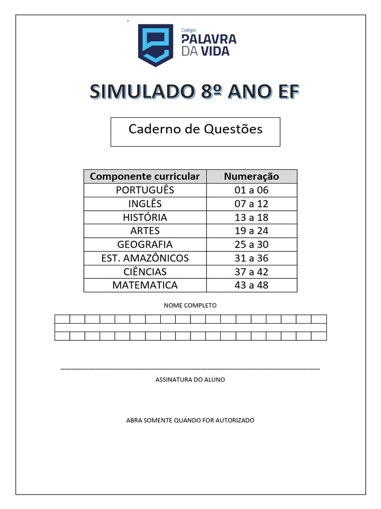 Capa de Simulado 8º Ano | PDF