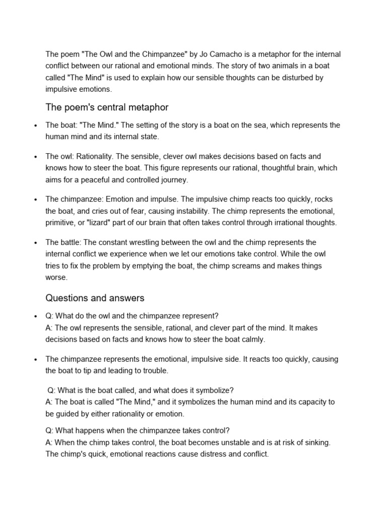 The Owl and Chimapanzee | PDF | Chimpanzee | Mind