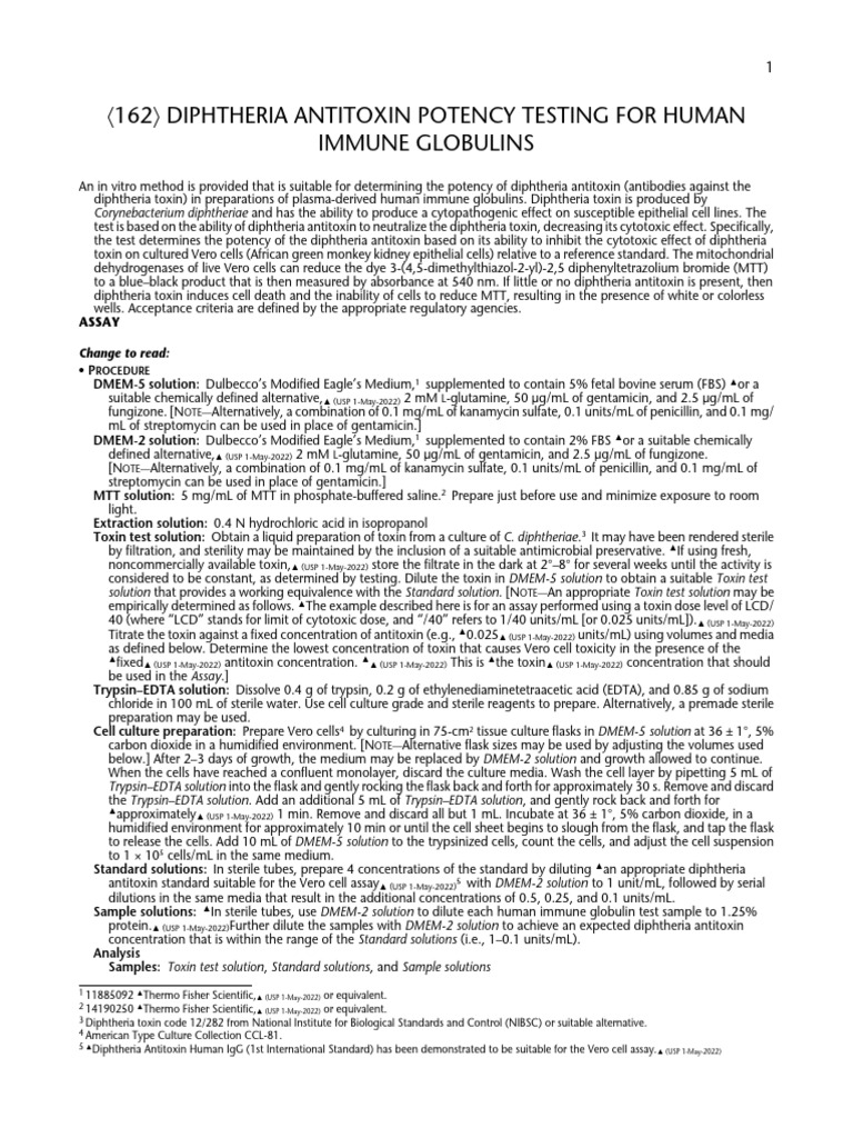 Diphtheria Antitoxin Potency Testing | PDF