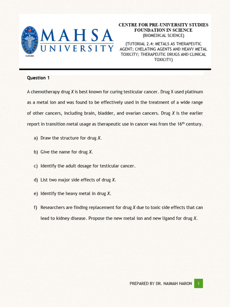 Tutorial 2.4 | PDF | Toxicity | Platinum