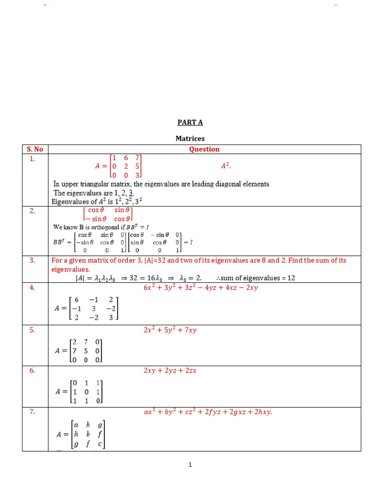 Maths I Q Bank | PDF | Eigenvalues And Eigenvectors | Matrix (Mathematics)