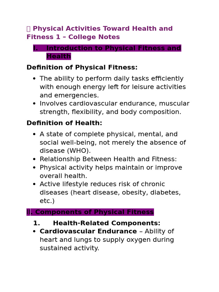 Physical Activities Towards Health and Fitness 1 | PDF | Physical ...