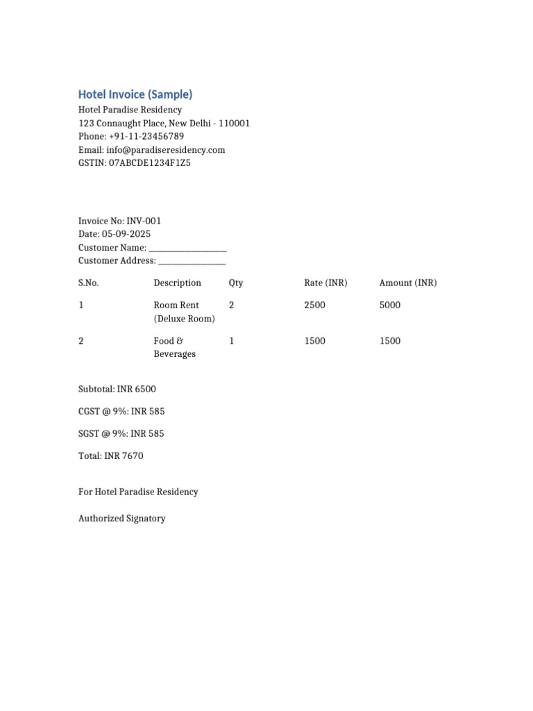 Sample Hotel Invoice | PDF