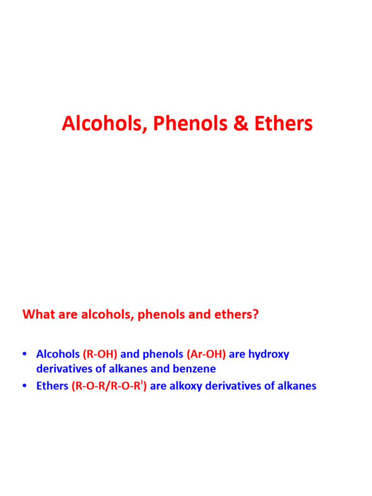 Alcohols, Phenols, and Ethers Overview | PDF | Ether | Chemical Substances