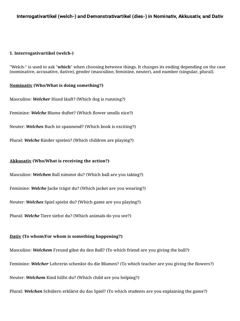 Interrogative and Demonstrative Articles in German | PDF | Grammatical ...
