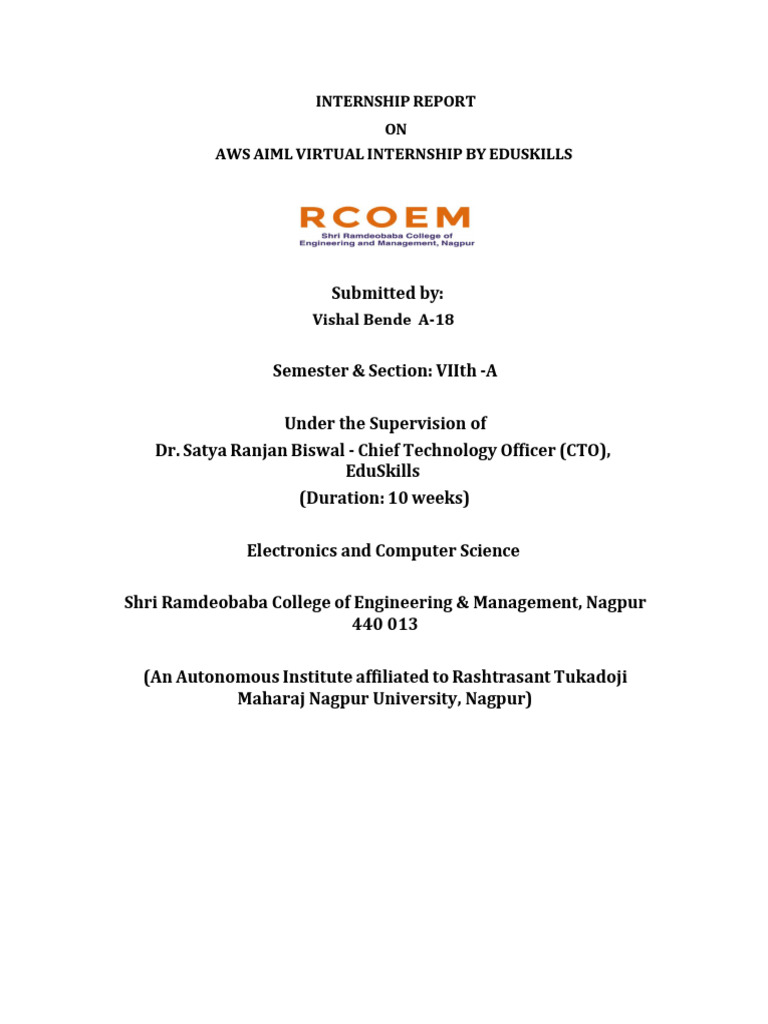 Industry Internship Report | PDF | Machine Learning | Artificial ...