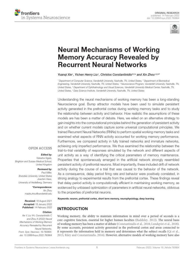 Xie Et Al. - 2022 - Neural Mechanisms of Working Memory Accuracy Revea | PDF | Working Memory ...