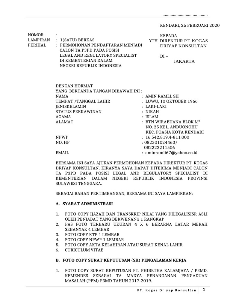 Curriculum Pendaptaran Ta p3pd Amin Ramli Provinsi Sulawesi Tenggara | PDF