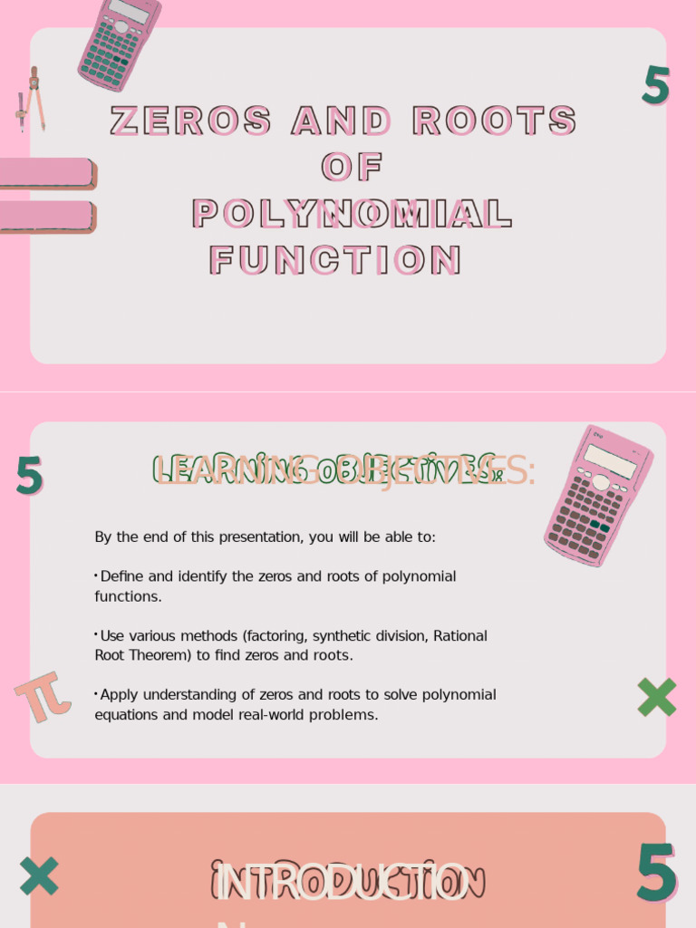 Zeros and Roots of Polynomial Function | PDF | Factorization | Polynomial
