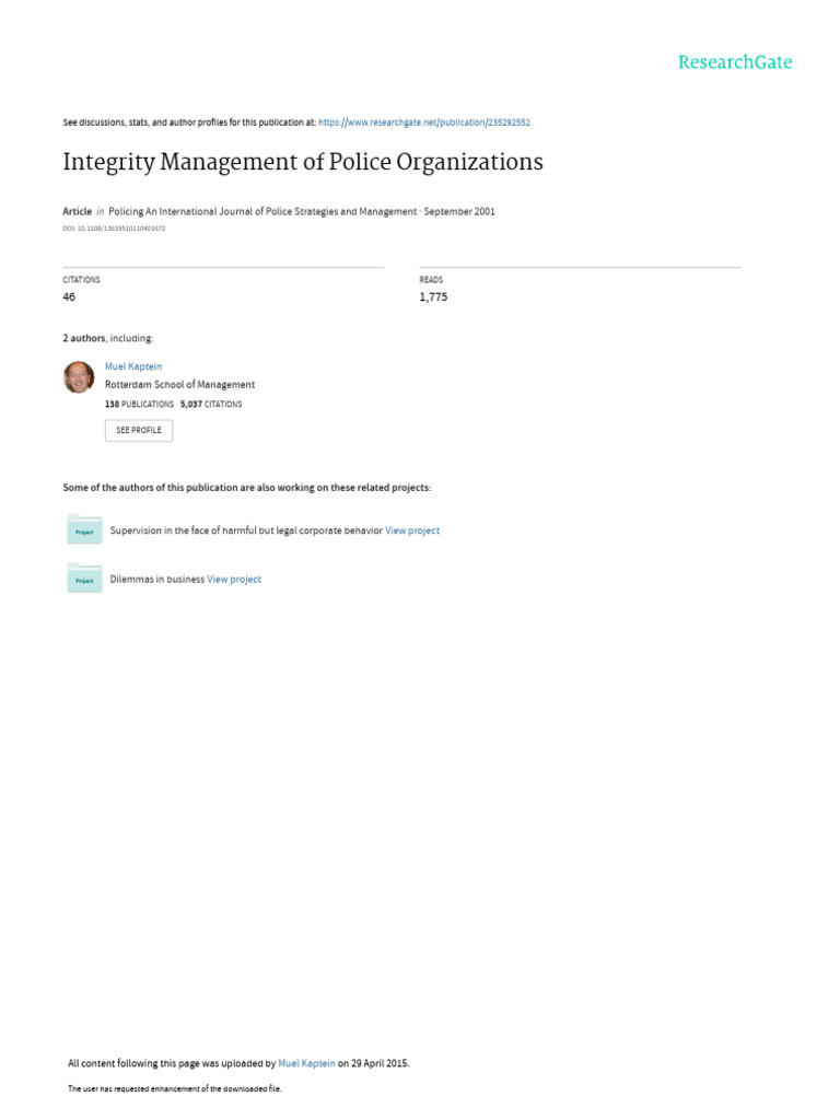 Integrity Management Police | PDF | Integrity | Police