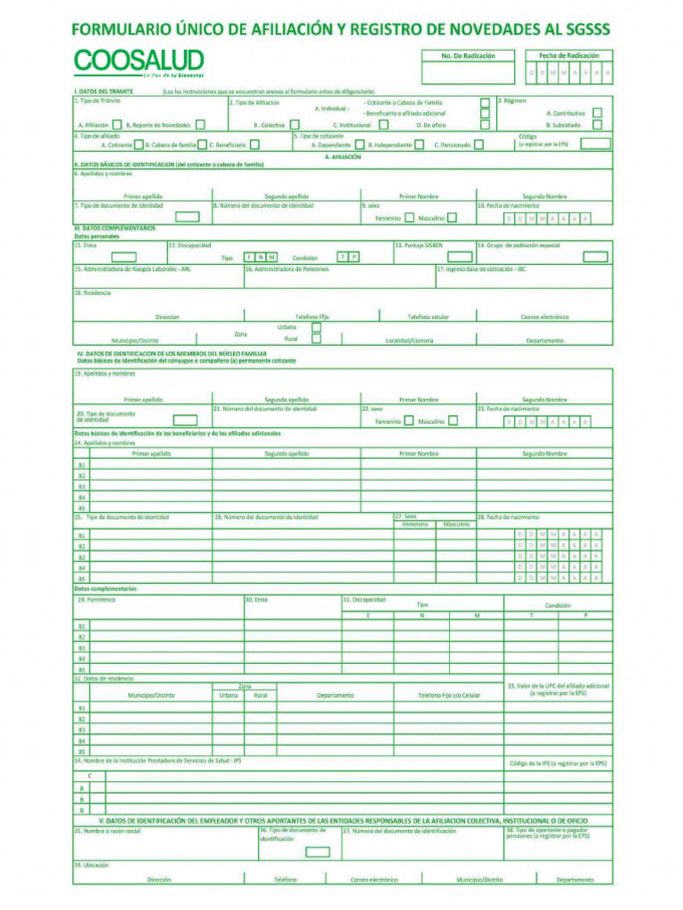Formulario de Afiliacion y Registro de Novedades 0.PDF - JOHAN GIL Removed | PDF