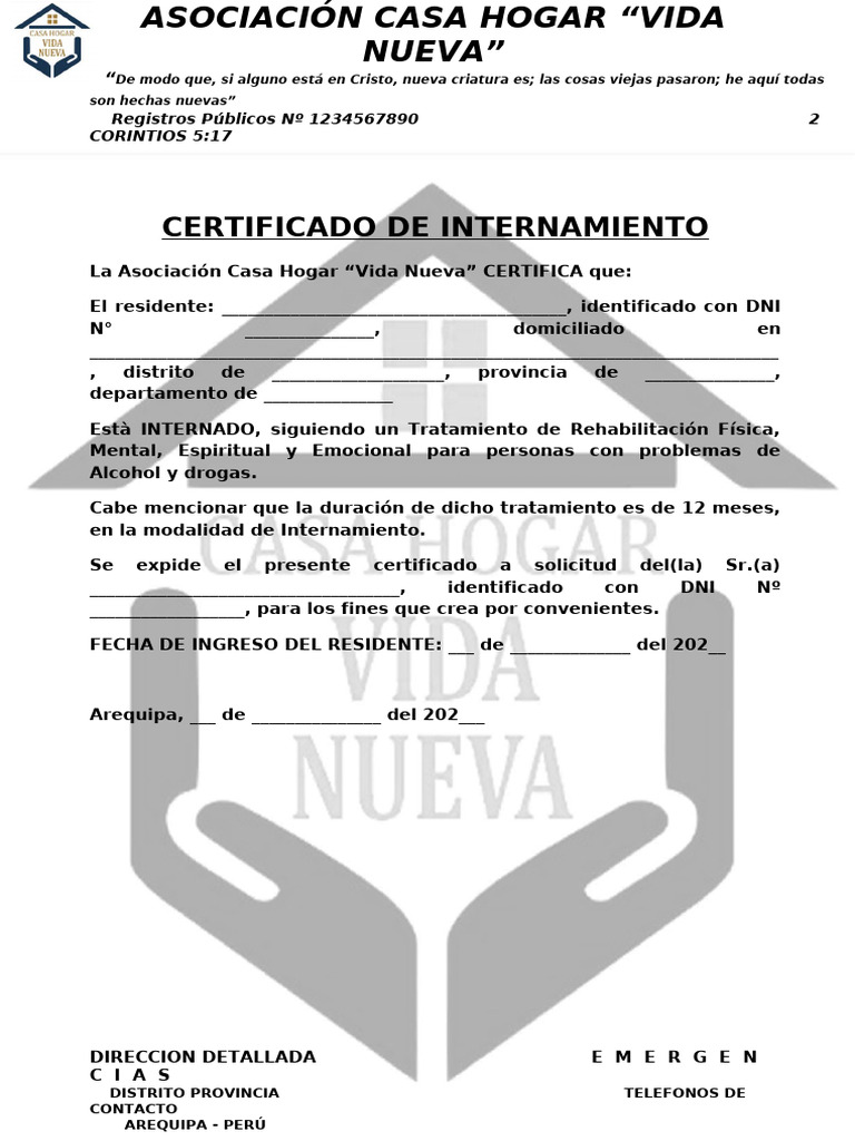 Certificado de Internamiento en Rehabilitación | PDF