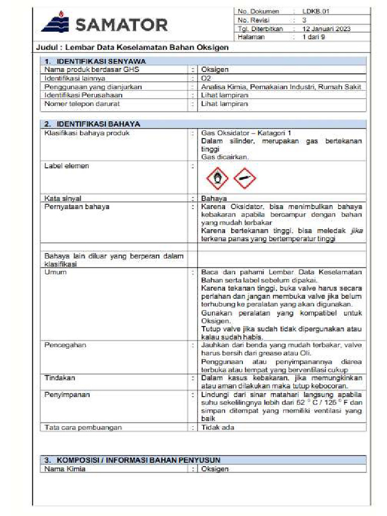 MSDS Gas Samator | PDF
