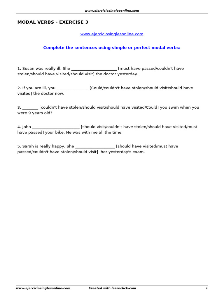 Modal Verbs Exercise for ESL Learners | PDF