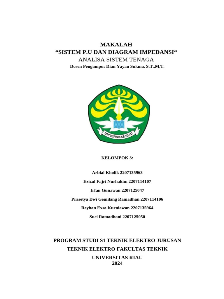 Analisis Impedansi dan Admitansi P.U | PDF