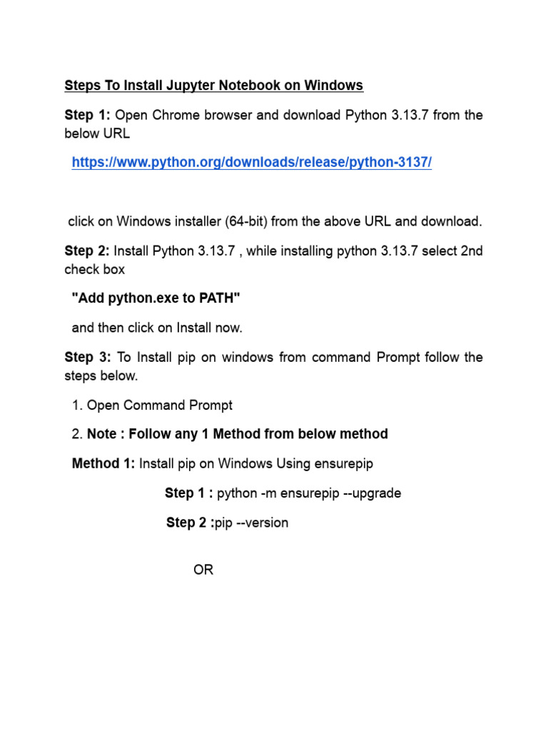 Steps To Install Jupyter Notebook On Windows | PDF