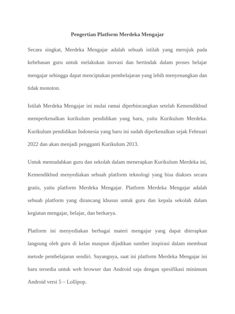 Pengertian Platform Merdeka Mengajar | PDF