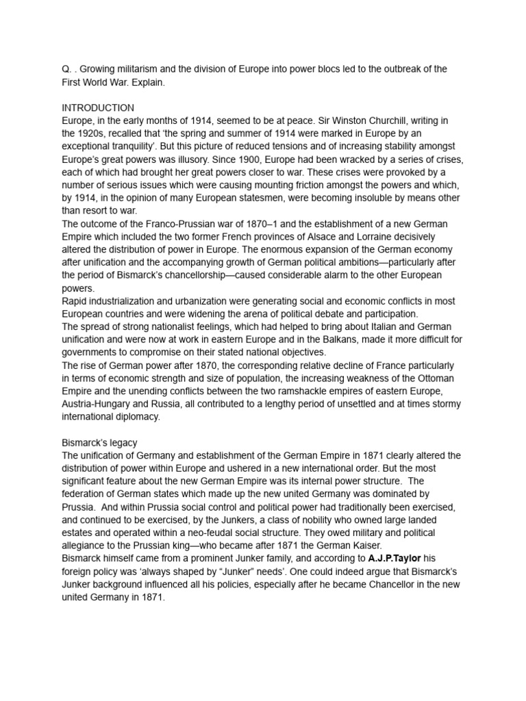 Causes of World War I: Militarism & Alliances | PDF | Austria Hungary ...