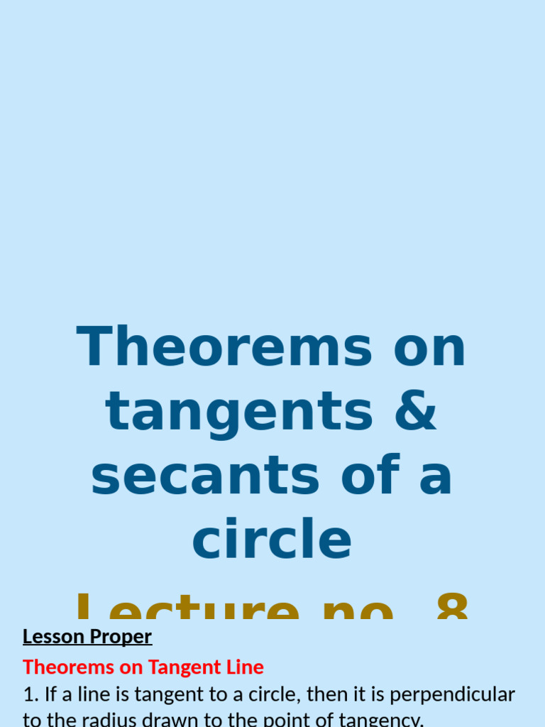 Circle Theorems: Tangents & Secants | PDF | Circle | Perpendicular