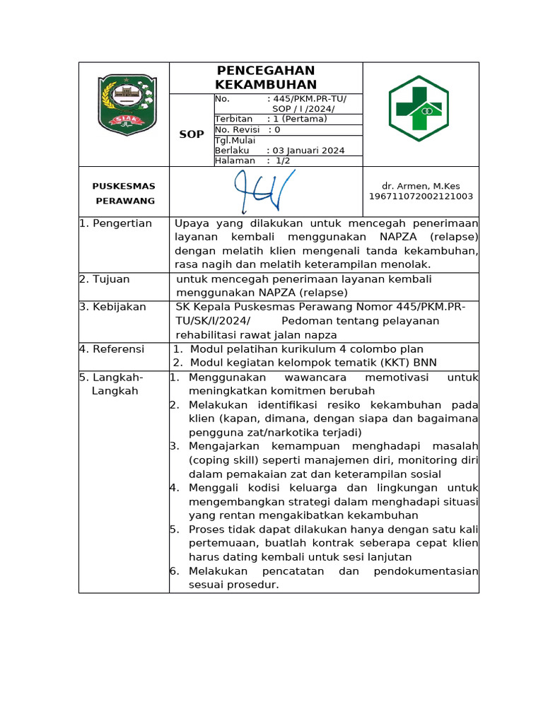 Sop Pencegahan Kekambuhan Ok | PDF