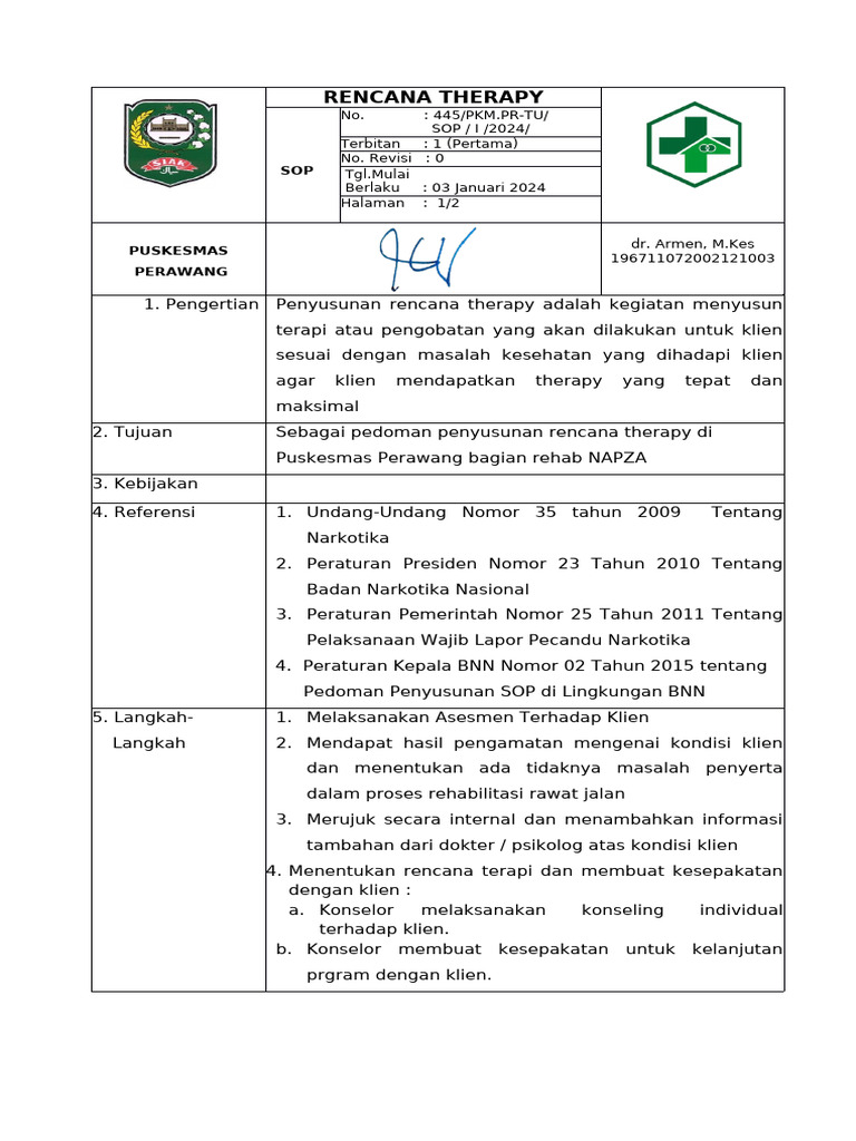 Sop Rencana Terapi Ok | PDF