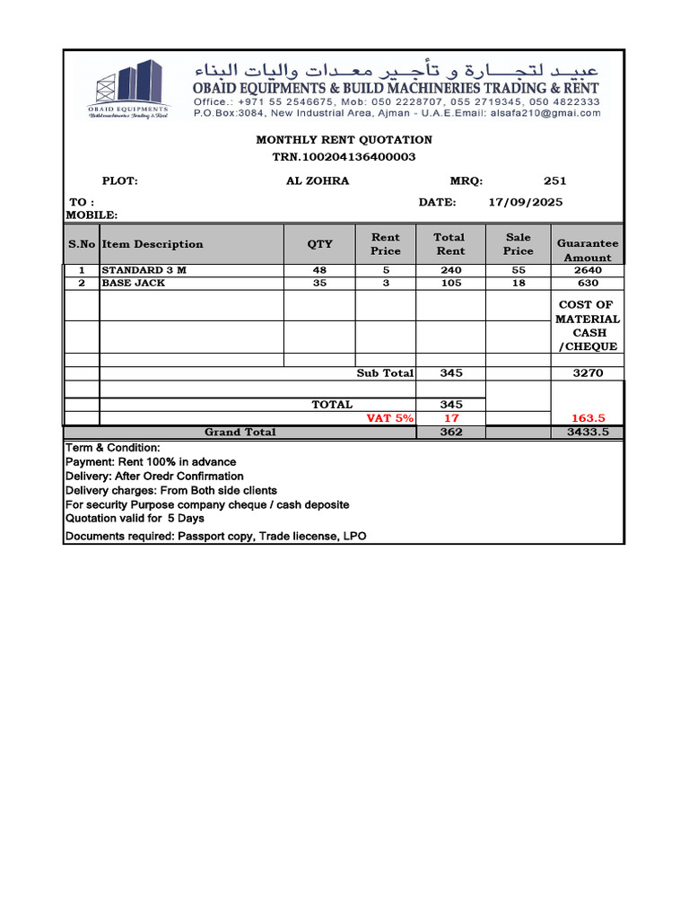 251.rent Quotation 17-9-2025 | PDF