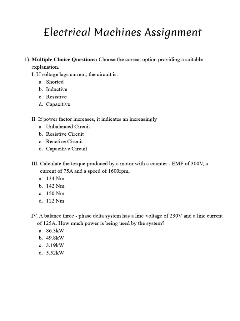 Assignment Electrical Machines | PDF | Ac Power | Transformer