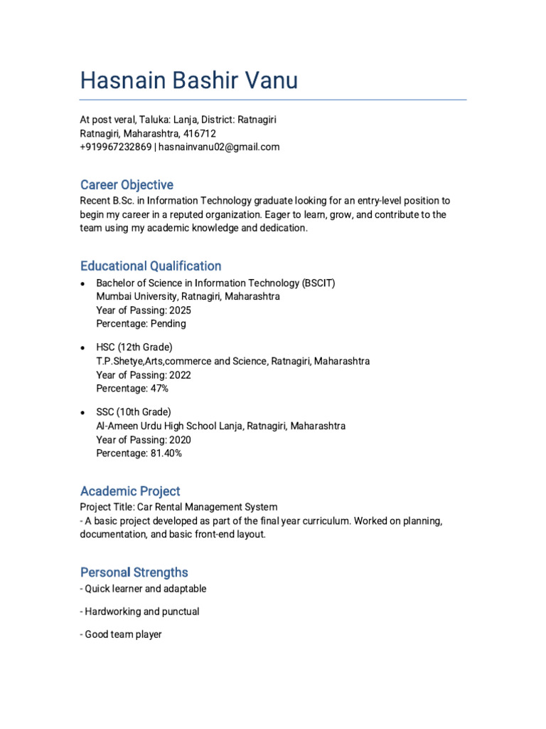 Hasnain Resume | PDF