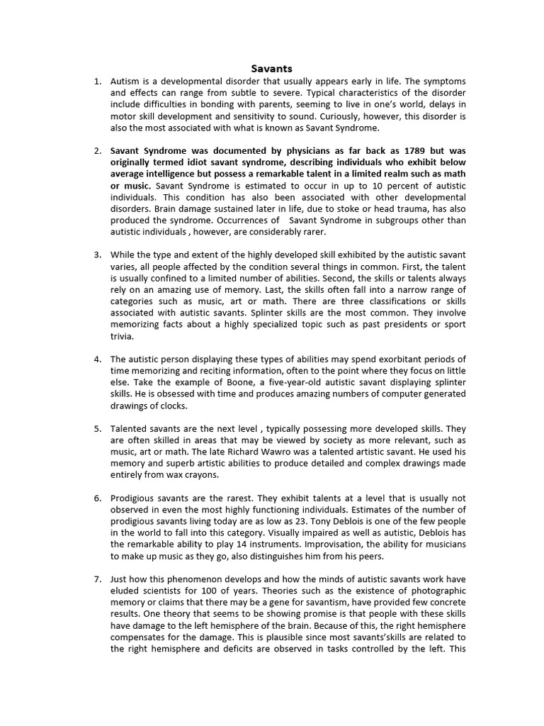 Understanding Savant Syndrome in Autism | PDF | Autism | Neuroscience