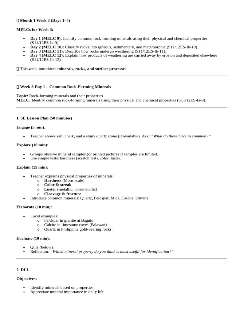 Rock Formation and Weathering Lessons | PDF | Minerals | Rock (Geology)
