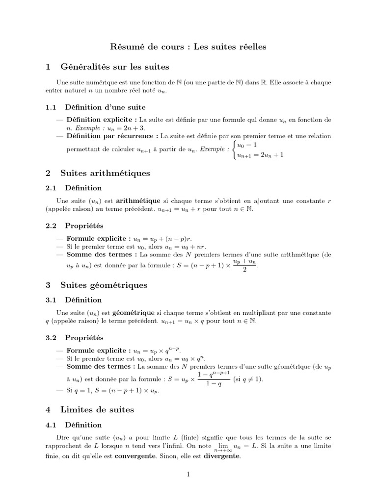 Résumé des suites réelles en maths | PDF | Séquence | Limite ...